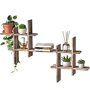 J JACKCUBE DESIGN Rustic Wall Mount Shelves Set of 2 Cube Grid Display Case Floating Organizer Rack Farmhouse Style Home Decor for Bathroom, Kitchen, Bedroom - MK511A