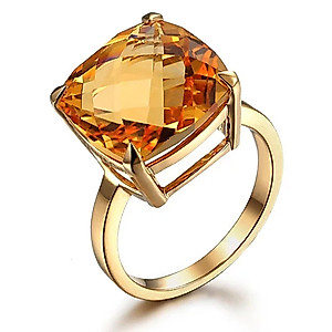 Antique Vintage 9.67ct Natural Citrine Crystal 14K Yellow Gold Wedding Promise Engagement Women's Band Ring Set