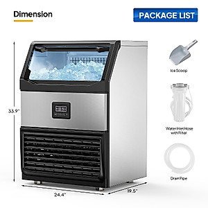 ROVSUN 440LBS/24H Commercial Ice Maker, Freestanding/Under Counter Industrial Ice Machine with Time Reservation, 77lbs Storage Bin, LED Panel & Water Filter for Home Office Restaurant Bar Cafe
