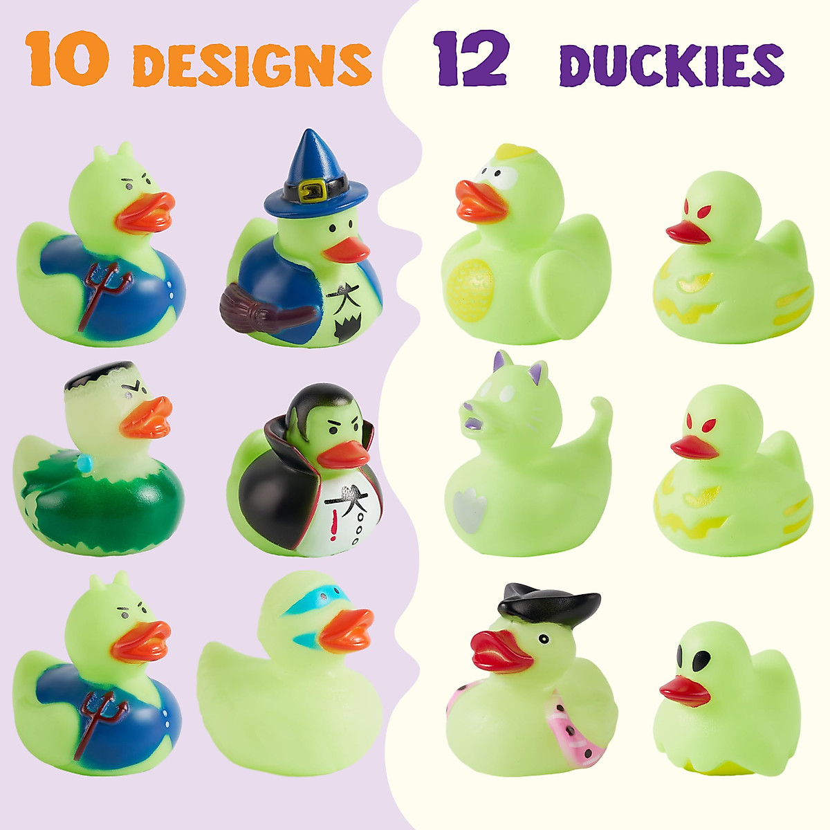 JOYIN 12 PCS Halloween Glow Ducks Bath Toys, Rubber Duckies for Trick or Treating Goodie Bag Fillers, Glow in The Dark Ducky Duck for Halloween Party Favors Decorations School Classroom Prizes