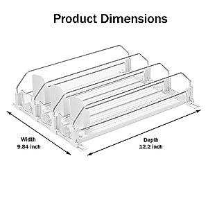 Drink Organizer for Fridge, Self-Pushing Soda Can Organizer for Counter Refrigerator, Width Adjustable Pusher Glide, White, 12”depth-3rows