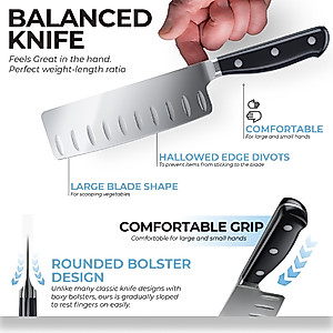 FOXEL Best Nakiri Knife 5.76 Inch Square Vegetable Knife - Hallowed Edge Razor Sharp German High Carbon Steel - Full Tang Balanced Handle for Produce, Fruits, and Veggies