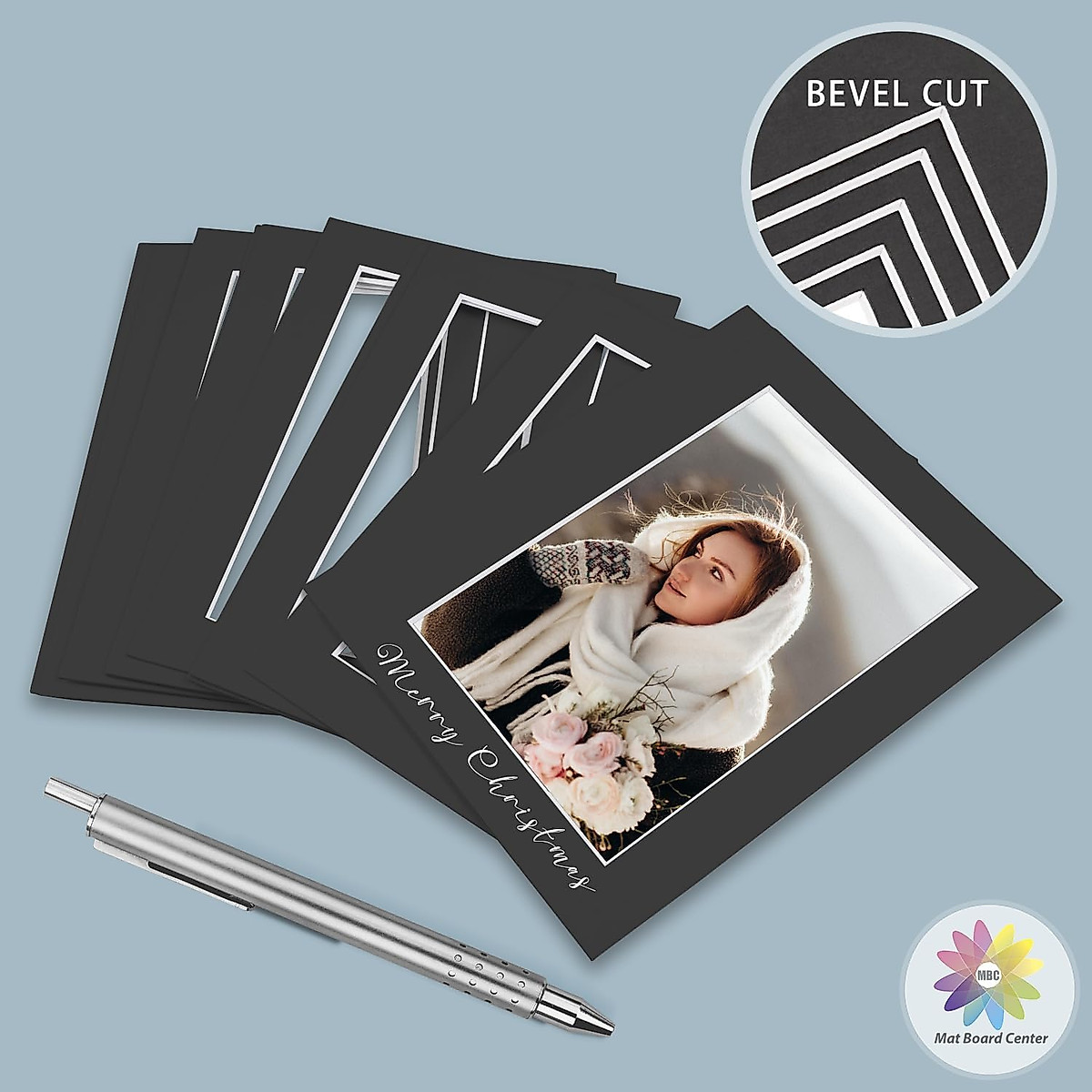 Mat Board Center, Pack of 25, 5x7 for 4x6 Black Mats - Acid Free, 4-ply Thickness, White Core - for Pictures, Photos, Framing