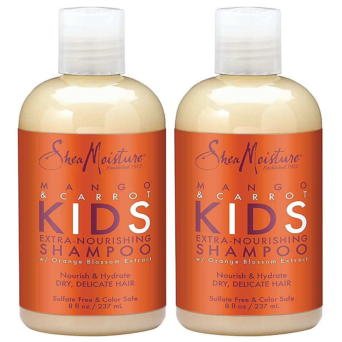 Shea Moisture Kids Shampoo - Extra-Nourishing Shea Butter, Mango & Carrot Hair Detangler with Orange Blossom Extract, Sulfate-Free Shampoo for Kids, 8 Oz (Pack of 2)