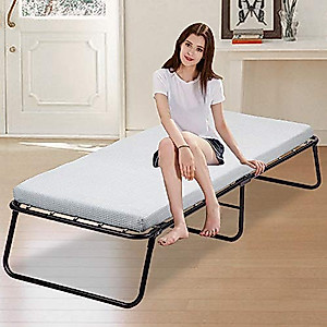 Portable Folding Bed with Mattress Foldable Bed Twin Size Guest Bed 77’’×31’’×H14’’ Heavy Duty Premium Materia Foldaway Bed with 3 inch Foam Mattress and Breathable Fabric for Adults&Kids,250LBS