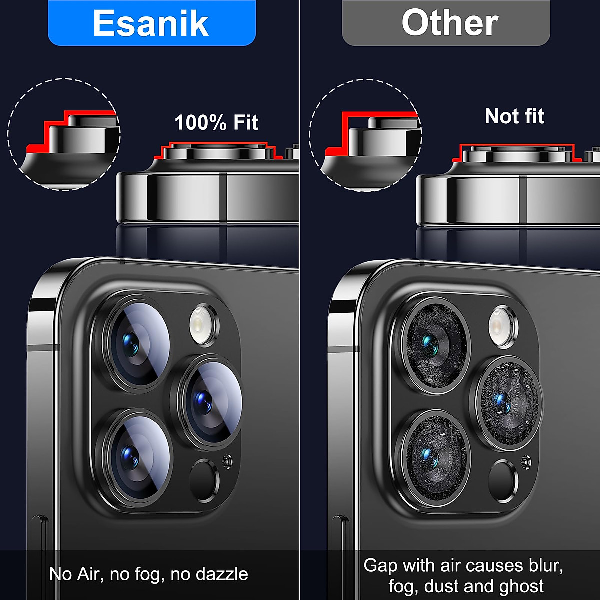 Esanik Upgrade 2 Pack for iPhone 14 Pro/iPhone 14 Pro Max Camera Lens Protector, Aluminum Alloy Metal matte Case Tempered Glass Camera Screen Cover, Scratch Resistant Case Friendly (Black)