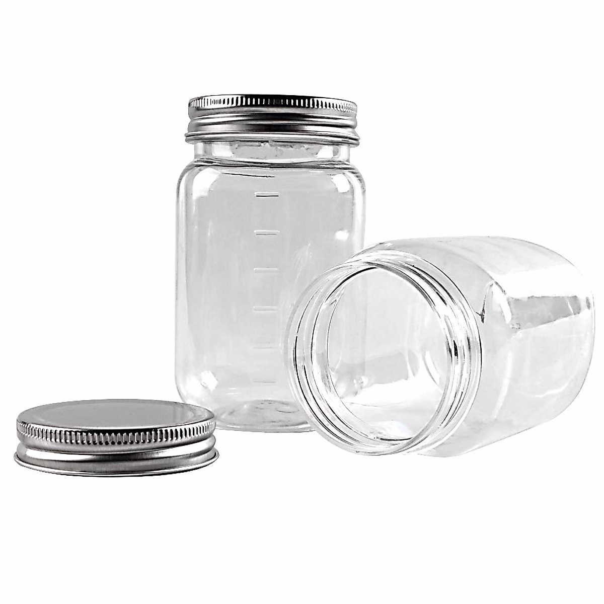 novelinks 16 Ounce Clear Plastic Jars Containers With Screw On Lids - Refillable Round Empty Plastic Slime Storage Containers for Kitchen & Household Storage - BPA Free (10 Pack)