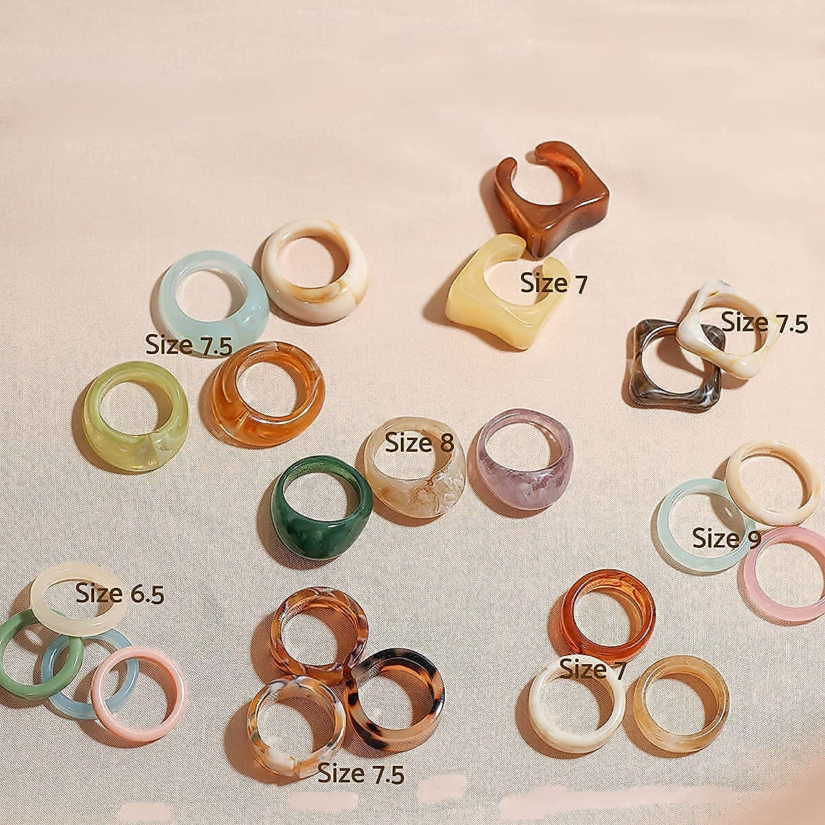 Viva Joya 24-Piece Colorful Resin Rings Set - Trendy Stackable Jewelry for Women and Teens, Sizes 6-9