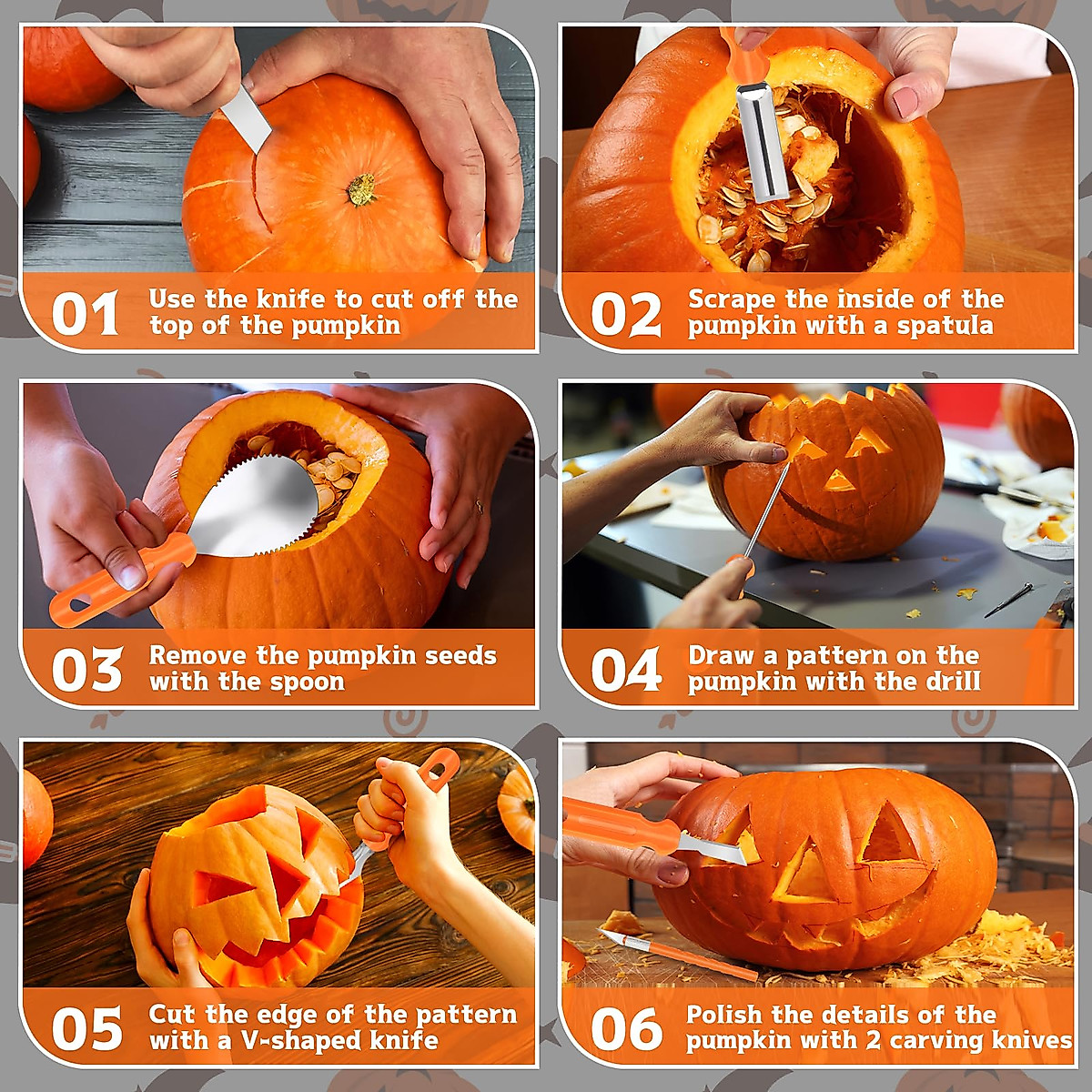 Pumpkin Carving Kit, 14 PCS Stainless Steel Pumpkin Carving Tools with Halloween Stickers and Candles, Halloween Decorations Gifts for Family DIY, Pumpkin Decorating Kit with Box for Kids and Adults