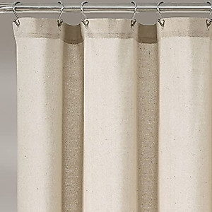 Lush Decor Linen Button Farmhouse Shower Curtain Pleated Two Tone Design for Bathroom, 72" x 72", Dark Linen