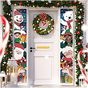 Merry Christmas Banner Sign - Christmas Front Porch Door Decorations Kids Parties - Outdoor Xmas Decor - Red Merry Christmas Sign for City, Country Clearance Wall Hanging Outside