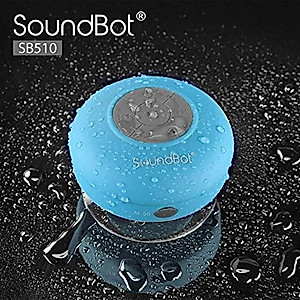 Soundbot SB510 Bluetooth Shower Speaker HD Water Resistant Bathroom Speakers, Handsfree Portable Speakerphone with Built-in Mic, 6hrs of Playtime, Control Buttons and Dedicated Suction Cup (Blue)