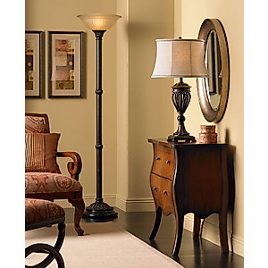 Barnes and Ivy Bellham Rustic Farmhouse Torchiere Floor Lamp Standing 72" Tall Bronze Pole Pale Amber Fluted Glass Shade for Living Room Reading Bedroom Office House Home Decor