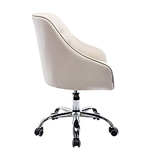 Goujxcy Home Velvet Office Desk Chair with Mid-Back, Modern Height Adjustable 360°Swivel Upholstered Computer Task Chair with Arms and Wheels for Living Room Bedroom (Beige)