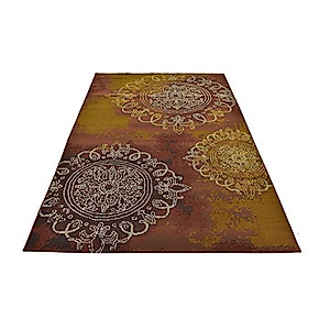 Unique Loom Outdoor Modern Collection Area Rug - Trio (5' 3" x 8' Rectangle, Rust Red/ Gold)