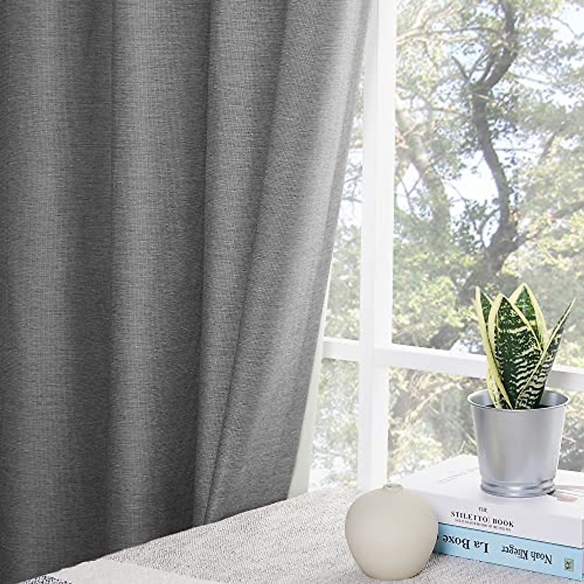 SUN+BLK Kinsley Lined Textured Total Blackout Light Blocking Noise Reducing Grommet Single Curtain Panel, Grey, 52x84
