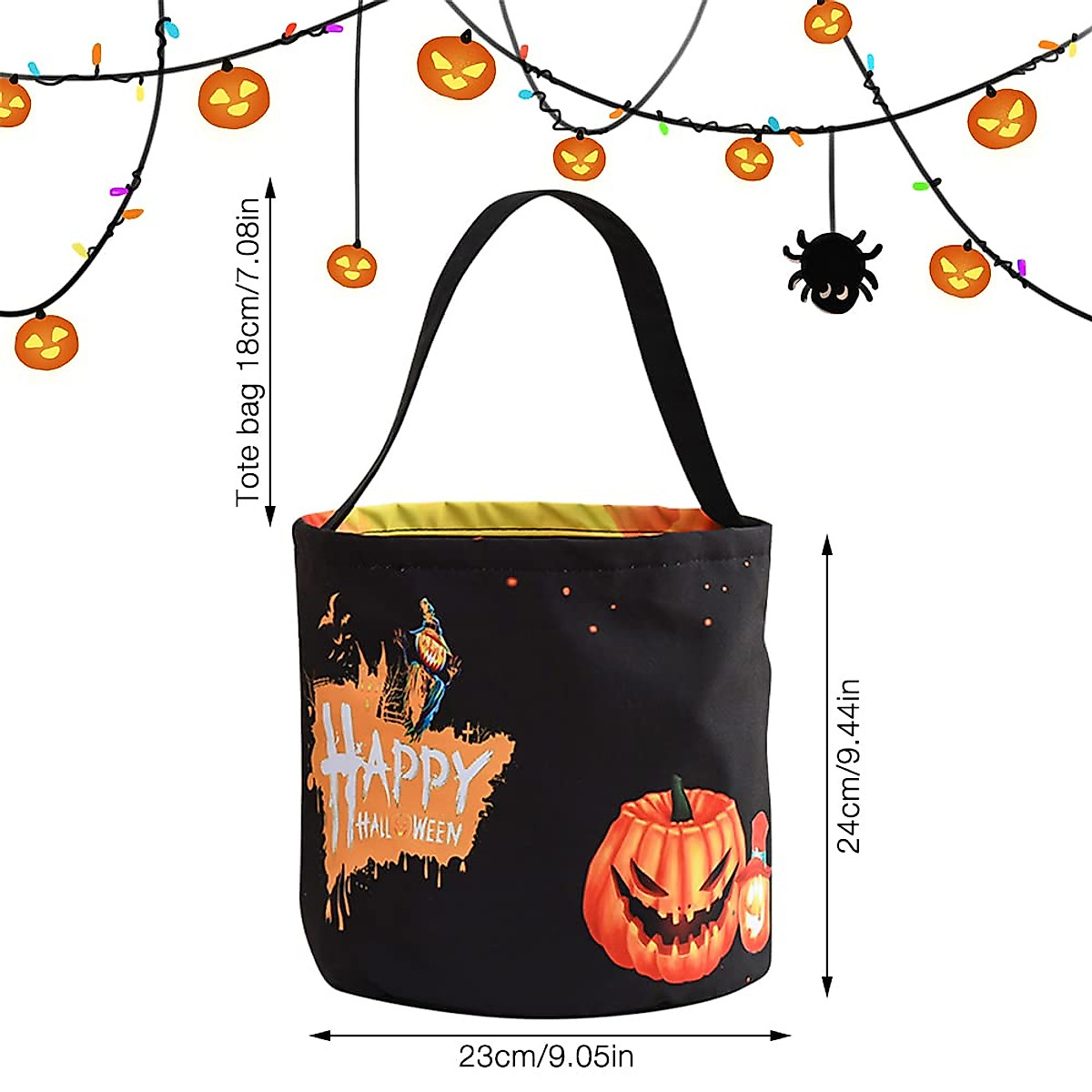 Mopoin LED Light Halloween Candy Bag for Trick or Treating, Light up Halloween Candy Buckets, Halloween Trick or Treat Bags for Kids, Pumpkin Tote Bags for Halloween Party, 9.4 x 9 inch