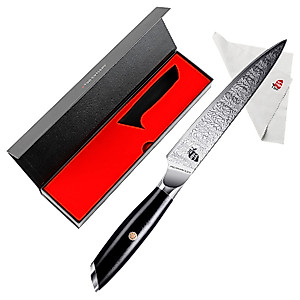 TUO Kitchen Utility Knife, 5 inch Paring Knife, Forged AUS-8 Japanese Steel, Non-Serrated Steak Knife, Ergonomic G10 Full Tang Handle with Gift Box, Falcon S Series