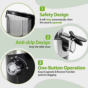 Cold Press Juicer, Aeitto Juicer Machines with 4.9" Wide Mouth, Slow Juicer for Whole Fruits & Vegetables, Easy to Clean, Juice Extractor Self Feeding, Easy to Assemble