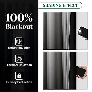 HOMEIDEAS 100% Black Ombre Blackout Curtains for Bedroom, Room Darkening Curtains 52 X 84 Inches Long Grommet Gradient Drapes, Light Blocking Thermal Insulated Curtains for Living Room, 2 Panels