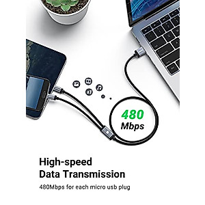 UGREEN Micro USB Cable, Splitter Dual Micro USB Charging Cable Data Sync and Power, Compatible with Two Android Phones Tablets PS4 Game Controller Samsung Galaxy Note LG Nexus, 3ft