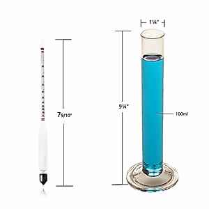 Alcohol Hydrometer Kit: Alocohometers 0-100% (ABV) Proof 0-200 Tralle 0-100, Glass Test Jar 100ml Acesseries Wood Box for Alcohol Products Distilled Moonshine Spirits Whiskey Brandy Liquor Test