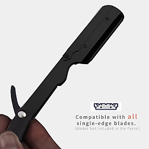 Straight Edge Barber Razor Professional Premium Salon Folding Men's Manual Shaver Cut Throat Black