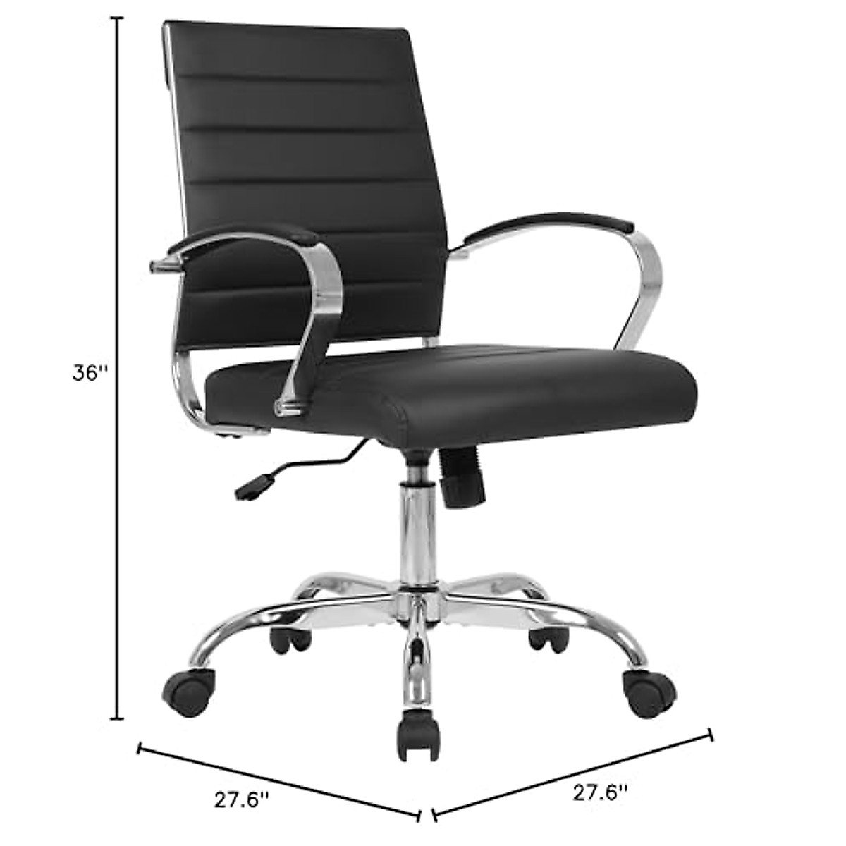 LANDSUN Home Office Chair Mid Back Desk Chair PU Leather Ribbed Executive Swivel Computer Chair with Wheels and Armrests Soft Padded Adjustable Height Conference Task Black