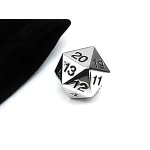 Koplow Games Large 22mm Zinc Metal Alloy Countdown D20 Dice w Black Bag, 1 Pc - Black Numbers