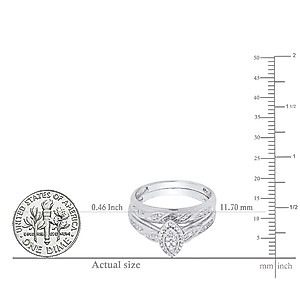 Dazzlingrock Collection Round White Diamond Marquise Frame Ring Band Set for Women (0.09 ctw) in 925 Sterling Silver, Size 6.5