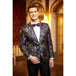 COOFANDY Mens Floral Tuxedo Jackets One Button Stylish Dinner Wedding Party Dress Suit Blazers Jacket Blue