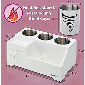 Boxoo Hair Tools Organizer with Drawers - Blow Dryer, Curling Iron, Straightener, Hair Brush Holder - Dressing Table, Bathroom Countertop Storage Caddy - Makeup, Toiletries, Hot Tools Holder, White