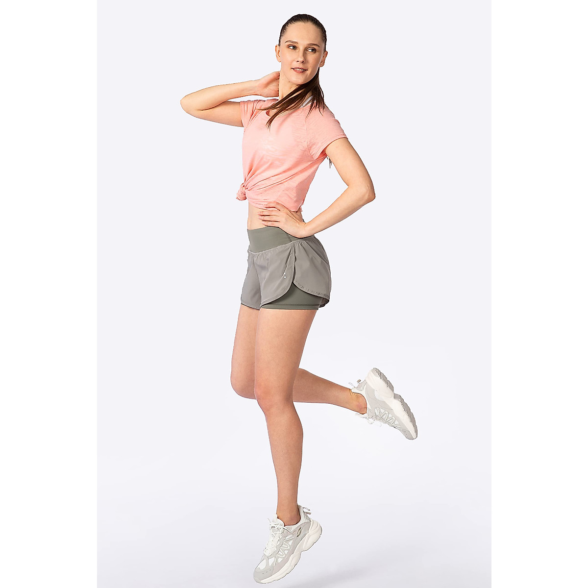 Soothfeel Women's 2 in 1 Running Shorts Workout Athletic Gym Yoga Shorts for Women with Pockets Green