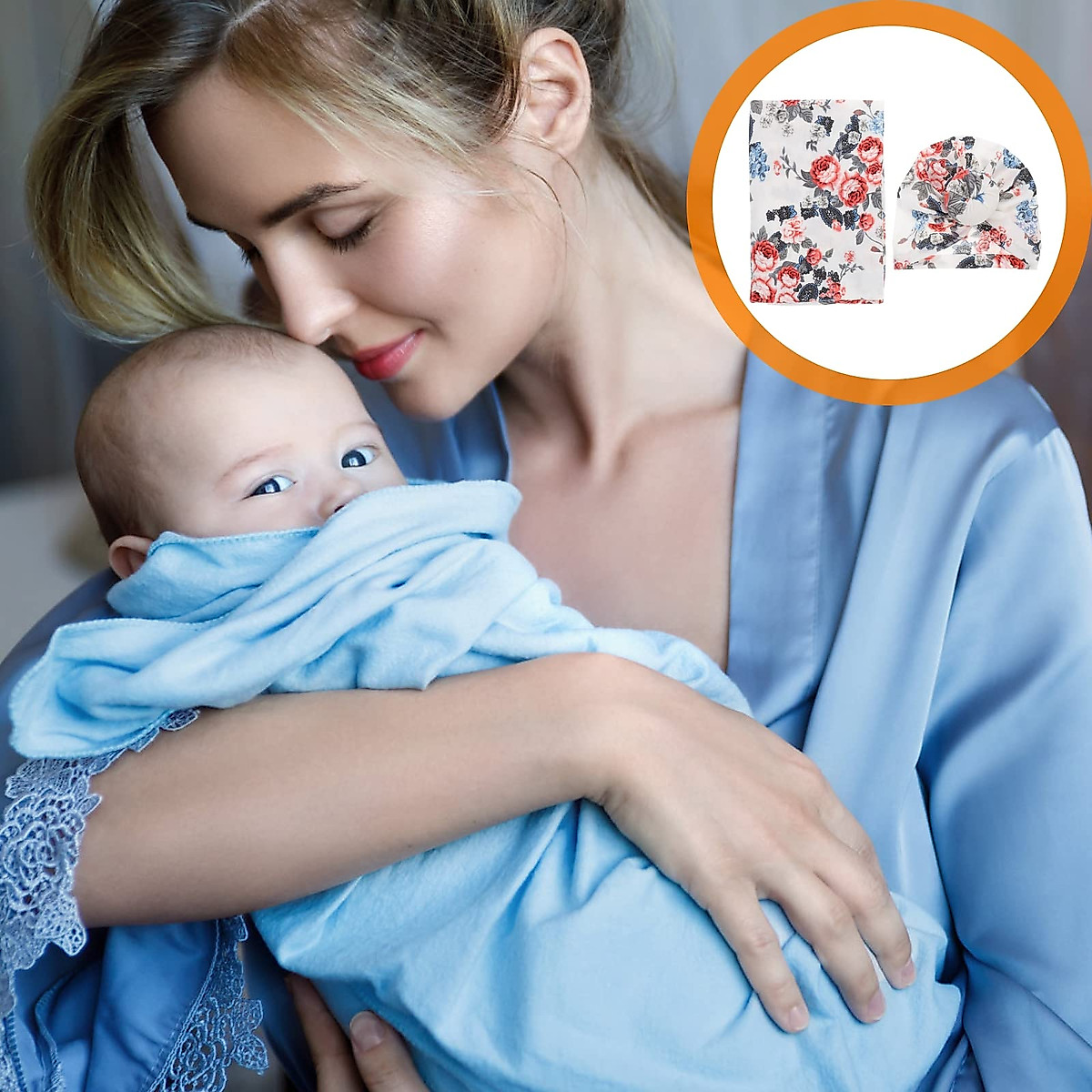 KESYOO 1 Pack Baby Swaddle Blanket with Newborn Beanie Hat Cotton Floral Receiving Blanket Wrap Bow Headband for Infant Boy Girl