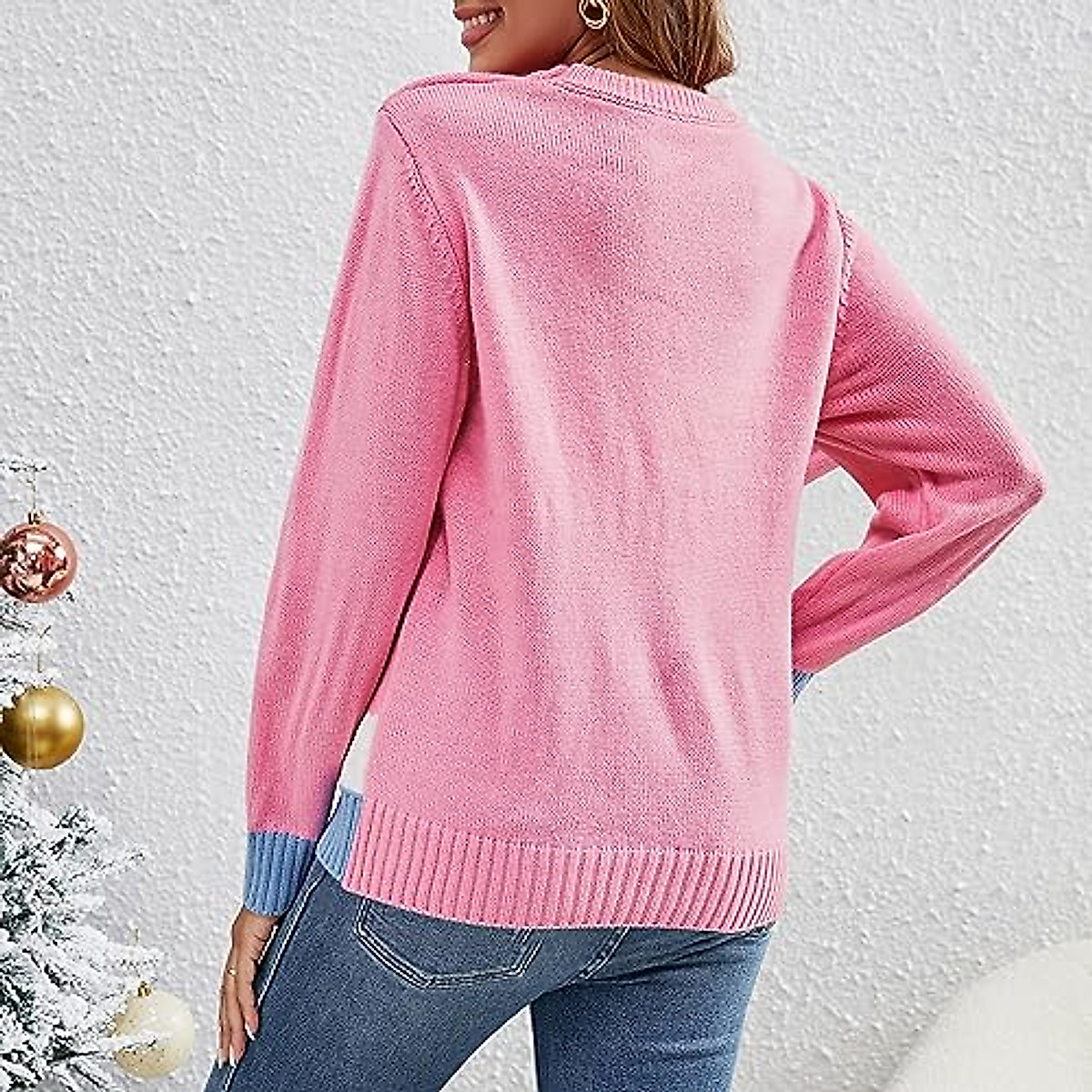 Christmas Sweater Black y2k top Xmas Tree Print Merry Christmas t Shirt for Women Dressy Casual Novelty Fall Tops Ladies Tunic Fashion Clothes lace Patchwork Buttons Sweatshirt Jacket Quarter Zip