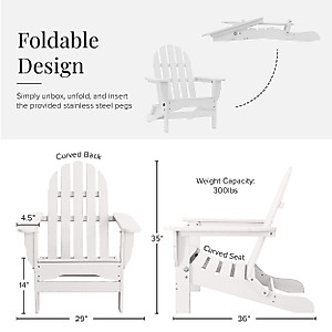 DuroGreen Folding Adirondack Chairs Made with All-Weather Tangentwood, Set of 2, Oversized, High End Patio Furniture for Porch, Lawn, Deck, or Fire Pit, No Maintenance, USA Made, White