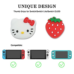 PERFECTSIGHT Switch Thumb Grips Caps, Cute Kitty Joystick Caps for Nintendo Switch/Lite/Switch OLED, 4 PCS Thumbstick Cover, Analog Stick Button Cover for NS Joycon Controller Accessories,Strawberry