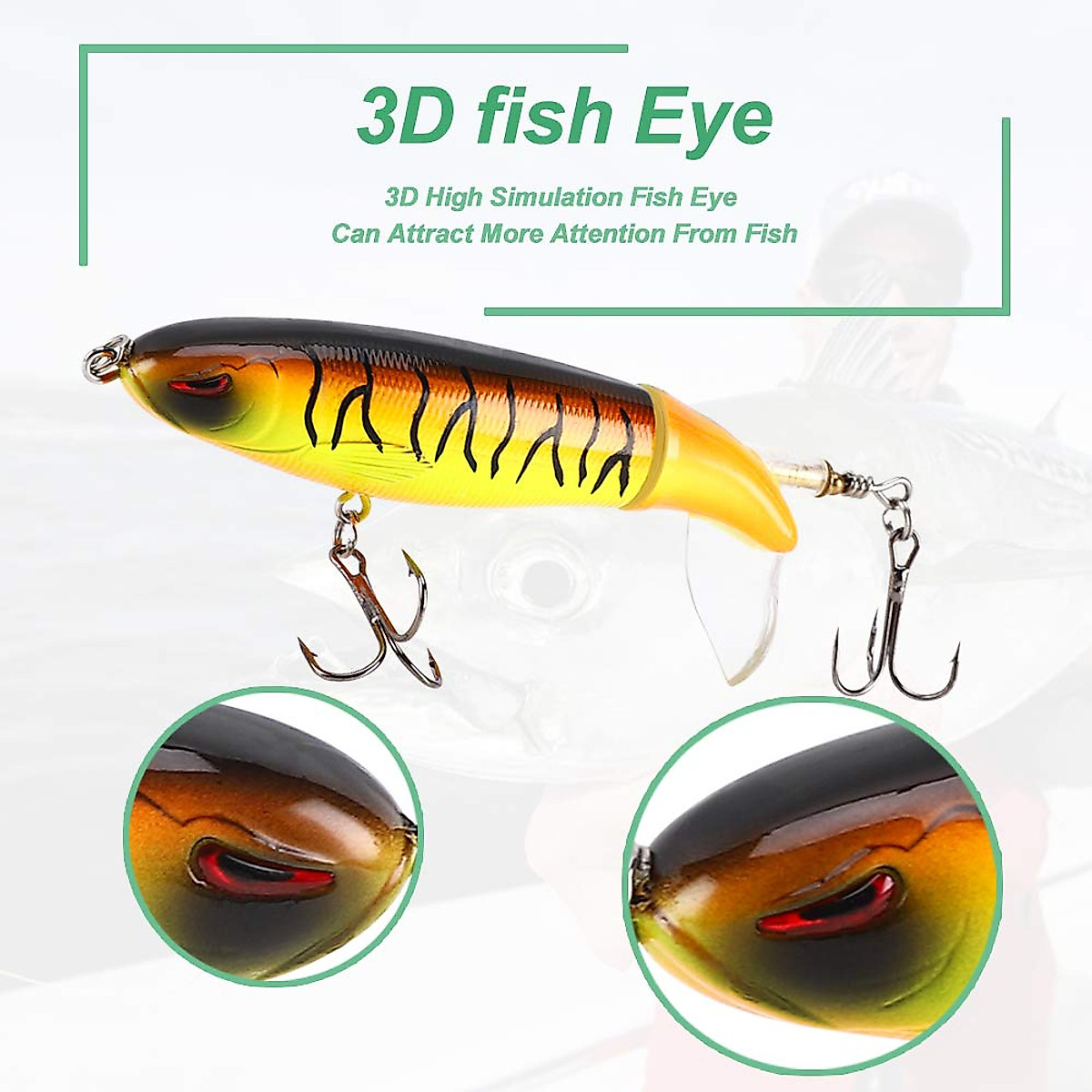 6PCS Fishing Lures for Bass, Bass Whopper Lures Kit, Plopping Bass Lure with Floating Rotating Tail for Bass Trout, Bass Topwater Lure for Freshwater Saltwater