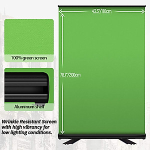 ZUOCHEN Green Screen Backdrop 3.6x6.6FT Portable Collapsible Chromakey Background Panel with Solid Aluminium Shell, Pull Up Wrinkle-Resistant Fabric for Twitch Streaming, YouTube Videos, Live Game