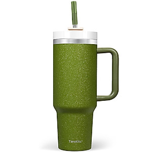 40 oz Tumbler with Handle, H2.0 Rainbow Paint Insluated Mug with Lid and Straw, Double Wall Vacuum Stainless Steel Travel Iced Coffee Cup, Keeps Drinks Cold for 34 Hours, Forest Green