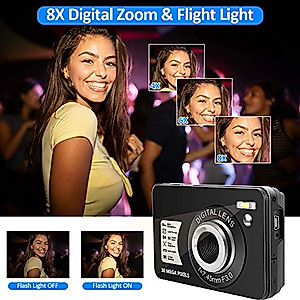 Digital Camera 30 Mega Pixels Student Camera Mini Camera 2.7 Inch HD 1080P Camera with 8X Digital Zoom Compact Camera