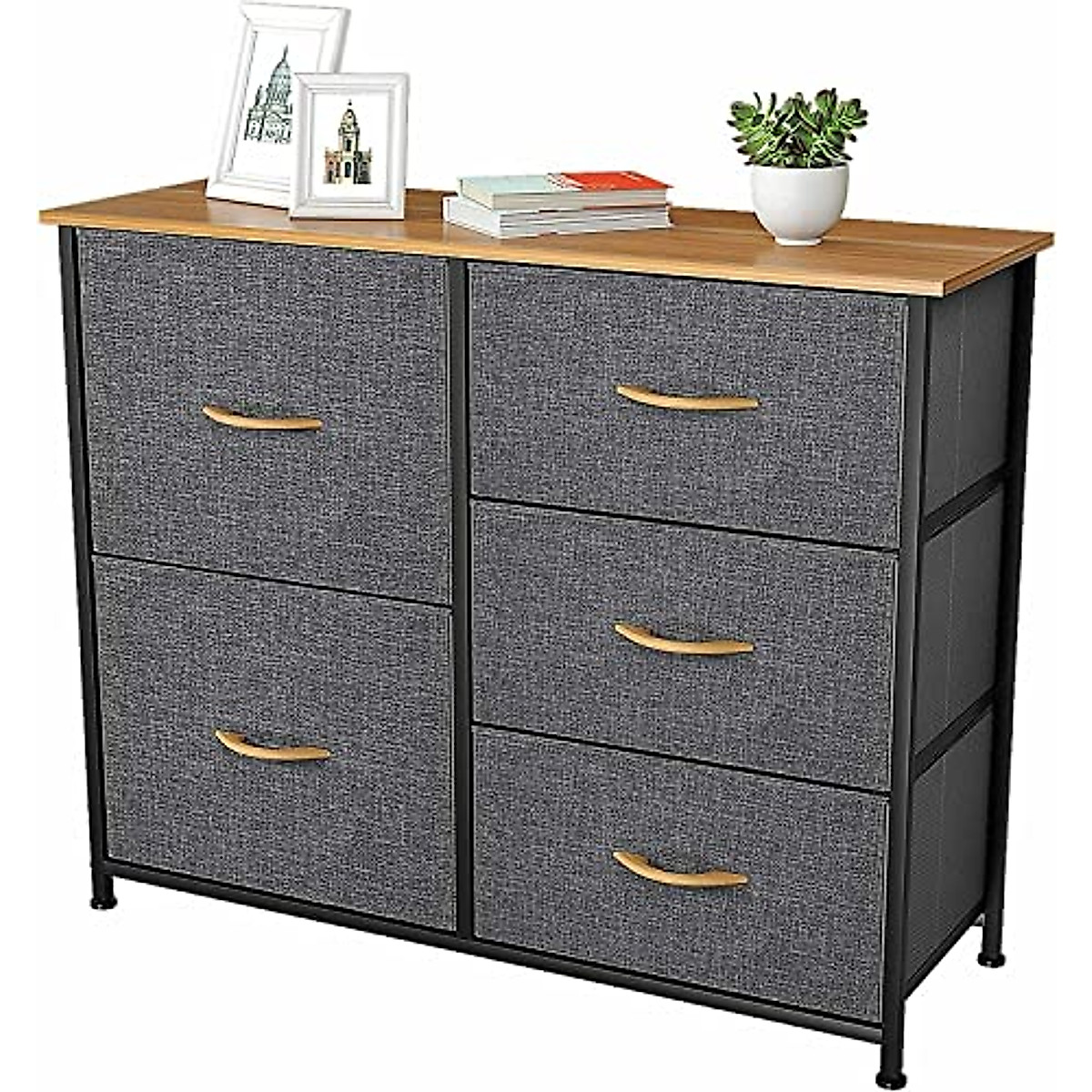 MAXCBD Nightstand Bedside Table Drawer Cabinet Dresser with 5 Drawers Clothes Storage Tower Bedroom Cabinet Bedside Cupboard Easy Assembly Storage Tower Dresser