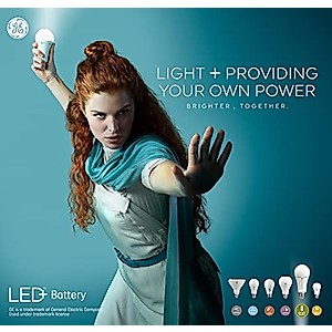 GE LED+ Light Bulb with Backup Battery , Rechargeable Emergency LED Light Bulb for Power Outages + Flashlight, A21 Standard Bulbs (2 Pack)