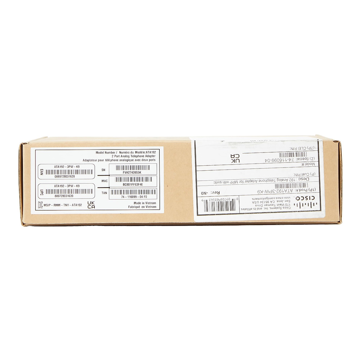 Cisco ATA 192 Multiplatform Analog Telephone Adapter, 2-Port Handset-to-Ethernet Adapter, 1-Year Limited Hardware Warranty (ATA192-3PW-K9)