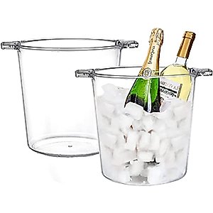 Suwimut 2 Pack Ice Bucket, 5L Large Clear Plastic Drink Bucket Beverage Storage Tub Wine Champagne Beer Bucket for Parties and Home Bar