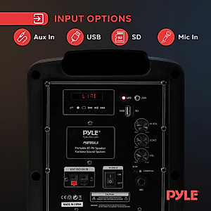 Pyle Bluetooth Karaoke PA Speaker - Indoor / Outdoor Portable Sound System with Wireless Mic, Audio Recording, Rechargeable Battery, USB / SD Reader, Stand Mount - for Party, Control - PSBT65A Black