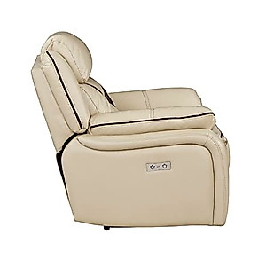 Lexicon Reclining Loveseat, Wall Hugger Recliners, Home Theater Seating, Power Double Recliner, Couches for Living Room, RV Furniture, Faux Leather with Contrast Piping, 66''W Love Seat, Beige