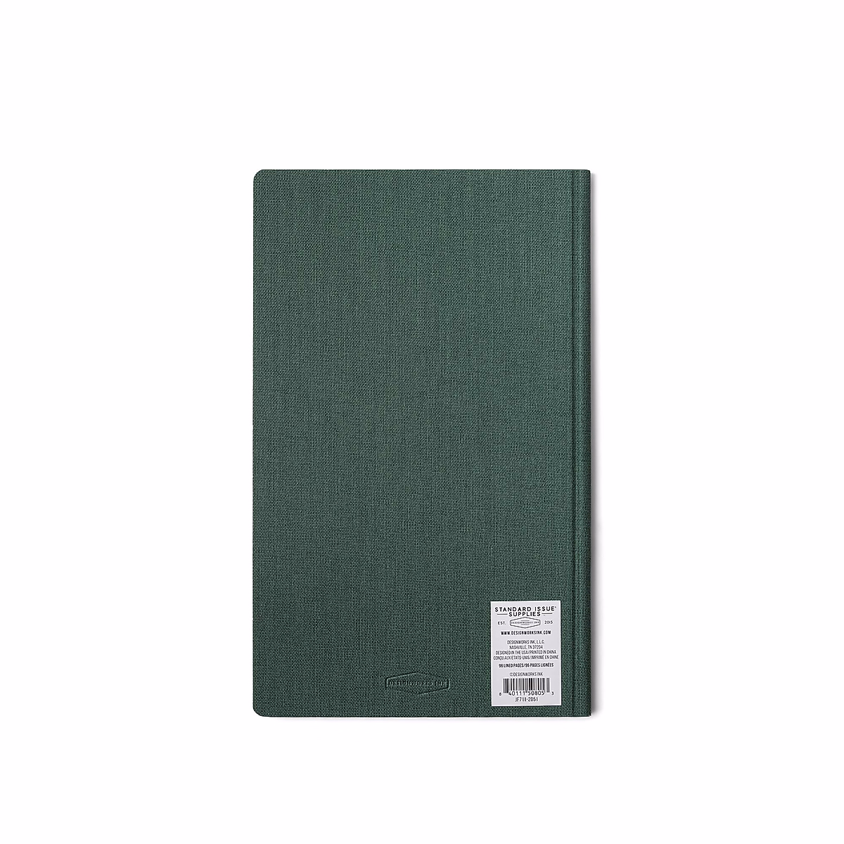 DesignWorks Ink Standard Issue No. 17 Hardcover Cloth Green 7.25" x 11.75" Tall Notebook Journal with 96 Lined Pages - Perfect for Office Work, Writing, and Journaling