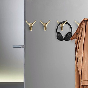 NETLKLA 4 Packs Towel Hooks,Coat Hook Cow Head Wall Hooks, Metal Heavy Duty Wall Hooks for Hanging Coats, Hats, Bags, Kitchenware and Towels in Living Room, Kitchen, Bedroom and Bathroom (Gold)