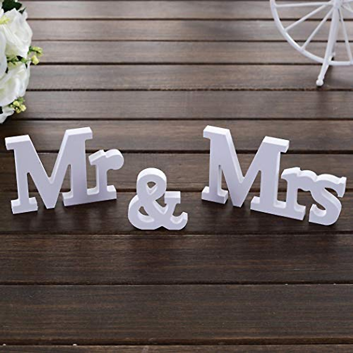 IronBuddy Mr Mrs Sign Letters 3D White Wooden Letters Decoration Wooden Mr and Mrs Letters for Party Wedding Table Decoration Photo Props (White)